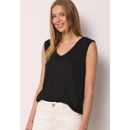 Tr&auml;gertop STREET ONE STUDIO, Damen, Gr. 36, schwarz, Stoff, 80% Polyester, 20% Viskose, unifarben, comfort fit normal, V-Ausschnitt, abgesteppt, Tops Tr&auml;gertop, mit femininem V-Ausschnitt