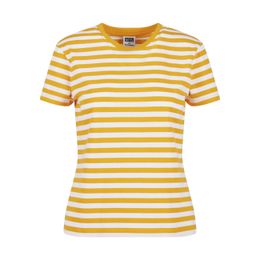 T-Shirt Urban Classics "Urban Classics Damen Ladies Regular Striped Tee", Damen, Gr. XS, wei&szlig;, magicmango, 100% Baumwolle, gestreift, loose fit, Rundhals, Shirts T-Shirt