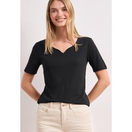 T-Shirt Street One, Damen, Gr. 34, schwarz, Web, 50% Baumwolle, 50% Modal, unifarben, normal normal, Rundhals, abgesteppt, Shirts T-Shirt, Basic