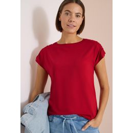 Rundhalsshirt Cecil, Damen, Gr. L (42), tamarillo rot, Web, 50% Baumwolle, 50% Modal, unifarben, comfort fit normal, U-Boot-Ausschnitt, abgesteppt, Shirts Rundhalsshirt, mit Raffung