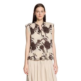 Schlupfbluse Cartoon "Damen mit Raffung", Damen, Gr. 34, beige, braun, Obermaterial: 55% Baumwolle, 45% Lyocell, l&auml;ssig geschnitten normal, V-Ausschnitt, Blusen Schlupfbluse