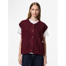 Pl&uuml;schweste Pieces "PCKATTY TEDDY VEST NOOS BC", Damen, Gr. L, tawny port, Pl&uuml;sch, Obermaterial: 100% Polyester, unifarben, normal, V-Ausschnitt, Westen, Kunstfaser