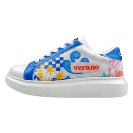 Sneaker DOGO "Verona Low-Top Sneaker Azur Damen Sneaker", Damen, Gr. 36, Normalschaft, blau (wei&szlig;), Lederimitat, Schuhe Sneaker, Handgefertigt