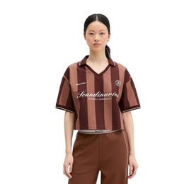 Marc O'Polo T-Shirt MARC O'POLO "aus Organic Cotton-Mix", Damen, Gr. L, mid braun, Obermaterial: 81% Baumwolle, 15% Polyester, 4% Elasthan, gestreift, Basic, B&uuml;ndchen, Shirts T-Shirt