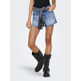 Jeansshorts Only "ONLROBYN EX HW ST VINTAGE DNM SHORTS", Damen, Gr. L, N-Gr, medium blau denim, Denim/Jeans, Obermaterial: 100% Baumwolle, unifarben, kurz, Jeans Jeansshorts, Baumwolle, High Waist, offener Saum, destroyed Effekt, Seitenschlitze