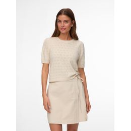 V&eacute;ro Moda Kurzarmpullover VERO MODA "VMDOFFY STITCH 2/4 O-NECK PULLOVER NOOS", Damen, Gr. L, birch detail:melange, Strick, Obermaterial: 94% Polyester, 3% Elasthan, 3% Nylon, meliert, regular fit normal, Rundhals, Pullover, Materialmix, regular fit