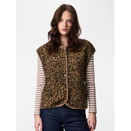 Pl&uuml;schweste Pieces "PCKATTY TEDDY VEST NOOS BC", Damen, Gr. L, tannin aop:leopard, Pl&uuml;sch, Obermaterial: 100% Polyester, bedruckt, normal, V-Ausschnitt, Westen, Kunstfaser
