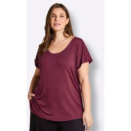 Longshirt sheego "Shirt", Damen, Gr. 40/42, bordeaux, 95% Viskose, 5% Elasthan, unifarben, Rundhals, Shirts Longshirt