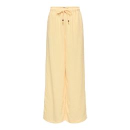 Schlupfhose Only "ONLEMMIA MW PULL-UP X-WIDE PANT PNT", Damen, Gr. L, L&auml;nge 32, sunlight, Web, Obermaterial: 98% Polyester, 2% Nylon, unifarben, lang, Hosen Schlupfhose, Materialmix, Regular Waist