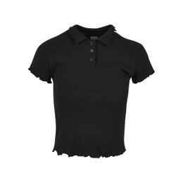 T-Shirt Urban Classics "Urban Classics Damen Ladies Rib Polo Tee", Damen, Gr. S, schwarz, 97% Baumwolle, 3% Elasthan, unifarben, slim fit, amerikanischer Ausschnitt, Shirts T-Shirt