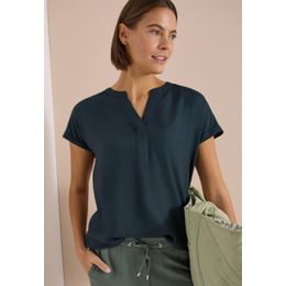 Kurzarmbluse Cecil, Damen, Gr. L (42), deep petrol blau, Stoff, 100% Viskose, unifarben, klassisch normal, V-Ausschnitt, abgesteppt, Blusen, mit V-Ausschnitt