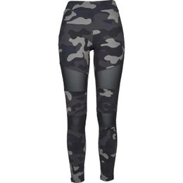 Leggings Urban Classics "Urban Classics Damen Ladies Camo Tech Mesh Leggings", Damen, Gr. 4XL, US-Gr&ouml;&szlig;en, schwarzcamouflage, schwarz, 77% Polyester, 23% Elasthan, skinny fit, Hosen Leggings