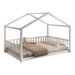 Vipack Dallas Boden-/Daybett in Hausoptik, umbaubar, mit Umrandung, 140 x 200 cm Liegefl&auml;che, inkl. Rolllattenrost, Kiefer Wei&szlig; lackiert