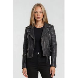 Lederjacke Trueprodigy "Avril mit Waschung und Rei&szlig;verschluss Details", Damen, Gr. M, schwarz, Obermaterial: 100% Ziegenleder goatskin., slim fit, Jacken