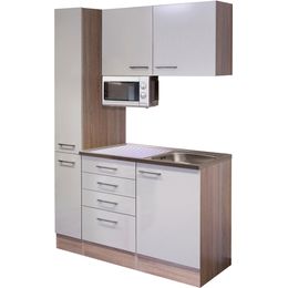 Pantryk&uuml;che Flex-Well "Nepal", beige (k&uuml;che: natur, front: kaschmir glanz, korpus: sonoma eiche, arbeitsplatte:,,), B:130cm H:200cm T:60cm, Komplettk&uuml;chen-Sets, Gesamtbreite 130 cm, mit Apothekerschrank und Mikrowelle etc.