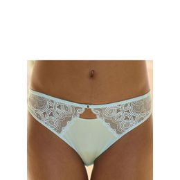 Tanga Lascana, Damen, Gr. 32/34, blau (aquablau), Microfaser, Obermaterial: 89% Polyamid, 11% Elasthan, k&ouml;rpernah, Unterhosen Tanga, mit extravaganten Spitzeneins&auml;tzen