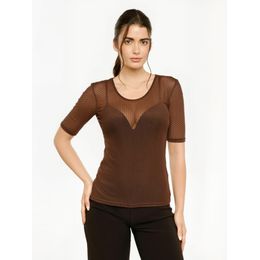 Kurzarmhemd LIBERT&Eacute; ESSENTIEL "Libert&eacute; Essentiel T-shirt MESH", Damen, Gr. M, Normalgr&ouml;&szlig;en, schwarz braun, Obermaterial: 95% Polyester - PES, 5% Elasthan, Hemden
