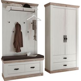 Garderoben-Set Home Affaire "Florenz", wei&szlig; (pinie wei&szlig;), B:224cm, Holzwerkstoff, Kastenm&ouml;bel-Sets, bestehend aus 1 Bank, 1 Paneel und 1 Stauraumschrank