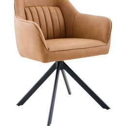 Armlehnstuhl Hela "POLINA", cognac, schwarz, schwarz, cognac, B:63cm H:91,5cm T:68cm, Metall, Polyester, Stoff, St&uuml;hle, Armlehnstuhl, 4-Fu&szlig;, 360 drehbar, Ovalrohrgestell, Armlehnen, Lederoptik