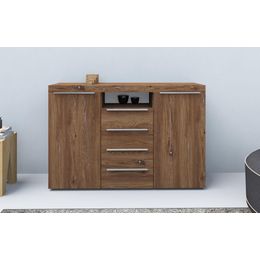 borchardt M&ouml;bel Highboard BORCHARDT M&Ouml;BEL "Durban, Breite 139cm, Kommode mit gl&auml;nzenden Metallgriffen", braun (vintage eichefarben), B:139cm H:93cm T:35cm, Sideboards, Highboard, Viel Stauraum, T&uuml;ren und Schubladen, Einlegeb&ouml;den verstellbar