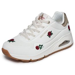 Sneaker Skechers "UNO-CHAMPAGNE & ROSES", Damen, Gr. 35, wei&szlig;, rot, Lederimitat, bestickt, Schuhe Sneaker, Freizeitsneaker, Halbschuh mit Rosen-Stickerei