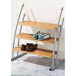 Schuhregal Inosign, silber (silberfarben, buchefarbig), 3 Stk. offene F&auml;cher, Regale, Schuhregal, buchefarben