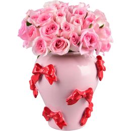 Dekovase Mirrors and More "BAILY", rosa, rosa, B:21,5cm H:22cm, Keramik, Vasen, Bunte Dekovase mit Schleifen