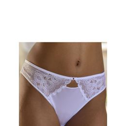 Tanga Lascana, Damen, Gr. 32/34, wei&szlig;, Microfaser, Obermaterial: 89% Polyamid, 11% Elasthan, k&ouml;rpernah, Unterhosen Tanga, mit extravaganten Spitzeneins&auml;tzen