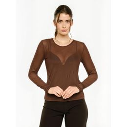 Kurzarmhemd LIBERT&Eacute; ESSENTIEL "Libert&eacute; Essentiel T-shirt MESH", Damen, Gr. L, Normalgr&ouml;&szlig;en, schwarz braun, Obermaterial: 95% Polyester - PES, 5% Elasthan, Hemden