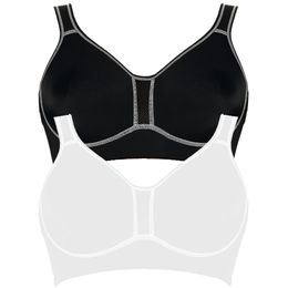 Sport-BH Viania "2er Pack Sport BH Performance", Damen, Gr. 100, Cup B, bunt (schwarz wei&szlig;), Obermaterial: 47% Polyamid PA. 41% Polyester PES. 12% Elasthan EL., BHs Sport-BH