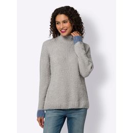 Strickpullover Heine "Pullover", Damen, Gr. 36, grau (hellgrau, meliert), 76% Polyacryl, 12% Polyamid, 10% Wolle, 2% Elasthan, unifarben, Pullover Strickpullover