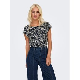 Shirtbluse Only "ONLVIC S/S AOP TOP NOOS PTM", Damen, Gr. 34, total eclipse aop:felina simple etchnic, Web, Obermaterial: 97% Polyester, 3% Elasthan, bedruckt, regular fit h&uuml;ftlang, Rundhals, Blusen, mit Allover Druck