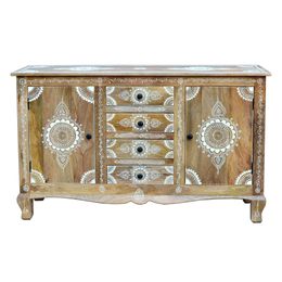 Sideboard OTTO HOME "Gullaba", braun (hellbraun), B:140cm H:85cm T:40cm, Sideboards, Sideboard, Kommode, Hand bemalt, Breite 140 cm