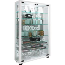 Standvitrine Vcm "Glas Stand Vitrine Sammelvitrine Lumo Mini Spiegel", wei&szlig;, B:59cm T:18cm, Obermaterial: 100% Holz Wood., Schr&auml;nke, Standvitrine