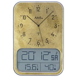 Funkwanduhr AMS, goldfarben, Wanduhren, B/H/L: 23cm x 3cm x 37cm, Quarzuhr,Kunststoff,Wohnzimmer,Esszimmer,K&uuml;che,Arbeitszimmer,B&uuml;ro,Flur