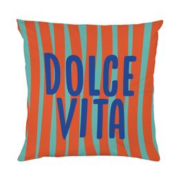 Dekokissen queence "Dolce Vita", bunt (schriftzug bedruckt gestreift), B:40cm L:40cm, Polyester, Dekokissen_Sitzkissen_Kissenh&uuml;llen, Beidseitig bedruckte Kissenh&uuml;lle, Kissen 40x40cm, inkl. Rei&szlig;verschluss