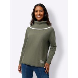 Strickpullover Heine "Pullover", Damen, Gr. 42, gr&uuml;n (khaki), 100% Baumwolle, gemustert, mehrfarbig, unifarben, Pullover Strickpullover