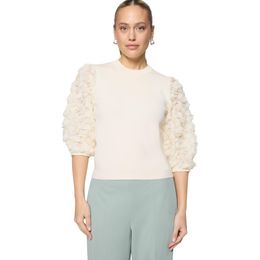 Strickpullover Zero "Damen mit 3D Bl&uuml;ten", Damen, Gr. 42, eggnog, Obermaterial: 72% Viskose, 28% Polyester, unifarben, festlich, figurbetont normal, Rundhals, weit, Pullover Strickpullover, drapiert / gerafft