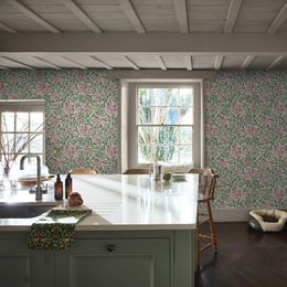 Vliestapete "Honeysuckle Blossom", bunt (grun), H:10m L:10m, Vlies, WILLIAM MORRIS AT HOME, Tapeten, Design Tapeten