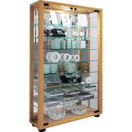Standvitrine Vcm "Glas Stand Vitrine Sammelvitrine Lumo Mini Spiegel", braun (buche), B:59cm T:18cm, Obermaterial: 100% Holz Wood., Schr&auml;nke, Standvitrine
