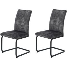 Freischwinger Hela "GELA", vintage anthrazit, schwarz, vintage anthrazit, B:49cm H:98cm T:61cm, Metall, Polyester, Stoff, St&uuml;hle, Freischwinger, Freischwinger XL, Wellenfederung, Komfortsitz, Vintage Optik
