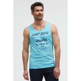 Tanktop CAMP DAVID, Herren, Gr. 4XL, aqua, Single Jersey, Material: Grundmaterial: 100% Polyester, Ausbrenner: 100% Baumwolle, bedruckt, regular fit normal, Rundhals, Tops Tanktop, mit Baumwolle