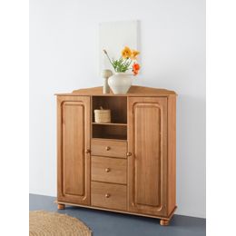 Highboard OTTO HOME "Mette", beige (natur gebeizt, gewachst), B:118cm H:125cm T:34cm, FSC-zertifiziertes Massivholz, Sideboards, Highboard, Stauraumschrank mit 3 Schubladen und verstellbaren Einlegeb&ouml;den