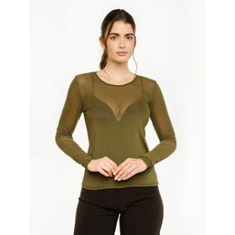 Kurzarmhemd LIBERT&Eacute; ESSENTIEL "Libert&eacute; Essentiel T-shirt MESH", Damen, Gr. L, Normalgr&ouml;&szlig;en, army, Obermaterial: 95% Polyester - PES, 5% Elasthan, Hemden