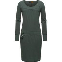 Jerseykleid Ragwear "Penellope", Damen, Gr. L (40), Normalgr&ouml;&szlig;en, gr&uuml;n (dunkelgr&uuml;n), 100% Baumwolle, figurumspielend ca. Mitte Oberschenkel, Rundhals, &Auml;rmel ohne &Auml;rmelschlitz Rippb&uuml;ndchen, Kleider Jerseykleid, Lang&auml;rmliges Damen Baumwoll-Kleid mit Taillenzugband