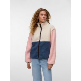 V&eacute;ro Moda Fleecejacke VERO MODA "VMJOSEFIN LS TEDDY ZIP JACKET EXP", Damen, Gr. M, bunt (birch detail:china blau), Fleece, Obermaterial: 100% Polyester, normal, Jacken Fleecejacke, Polyester