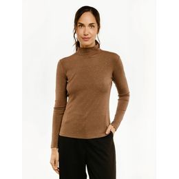 Langarmbluse LIBERT&Eacute; ESSENTIEL "Libert&eacute; Essentiel T-shirt TAMMI", Damen, Gr. L, braun, Obermaterial: 92% Viskose, 8% Elasthan, Blusen