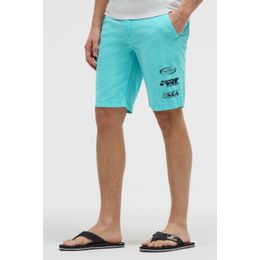 Shorts CAMP DAVID, Herren, Gr. L, Normalgr&ouml;&szlig;en, aqua, Web, Material: 53% Leinen, 47% Baumwolle, bedruckt, regular fit knielang, Hosen Shorts, mit Tunnelzugband