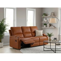 3-Sitzer OTTO HOME "Napori", braun (cognac), B:207cm H:105cm T:94cm, Polyester 40% / Polyurethane 60%, Sofas, Kinosofa mit 2 x Relaxfunktion und Getr&auml;nkehalter