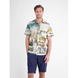 Kurzarmhemd Lerros "Bequemes und leichtes Stretch Kurzarmhemd im Hawaii-Look", Herren, Gr. L, Normalgr&ouml;&szlig;en, reef blau, 97% Baumwolle, 3% Elasthan, Hemden